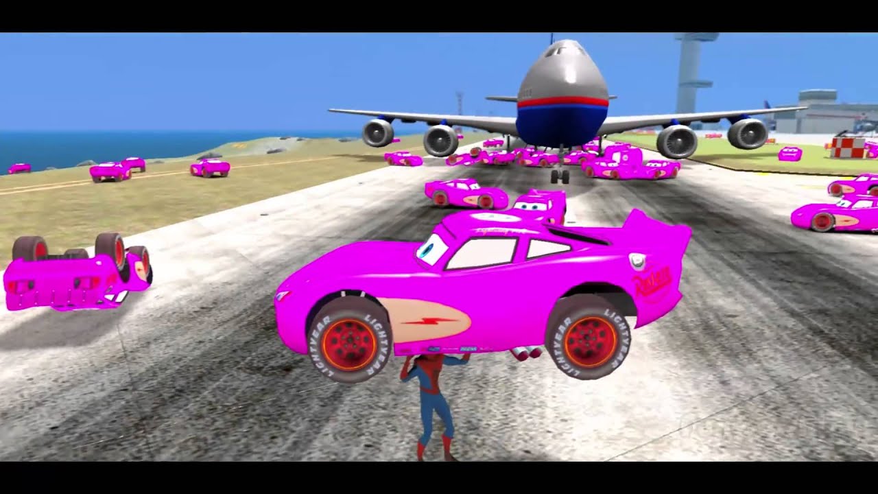 100 PINK MCQUEEN CARS for The Amazing Spiderman FUN SMASH PARTY - YouTube