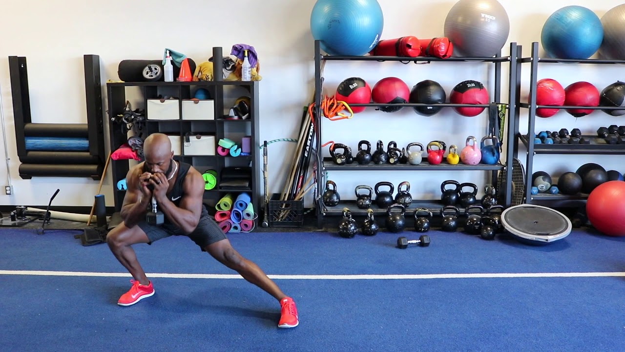 Exercise video: Dumbbell goblet squat to side lunge - YouTube