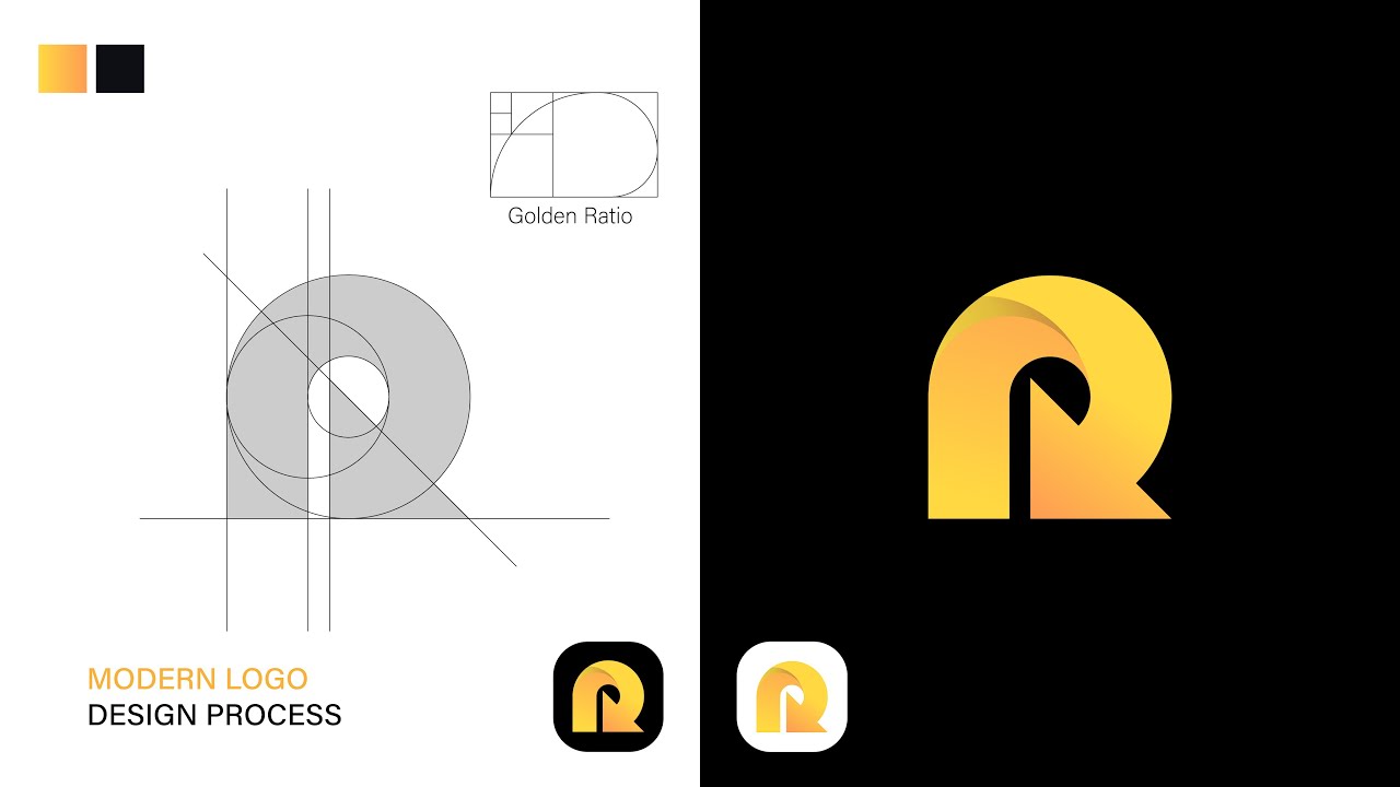 Modern R Letter Logo Design Process With Golden Circles | Adobe ...