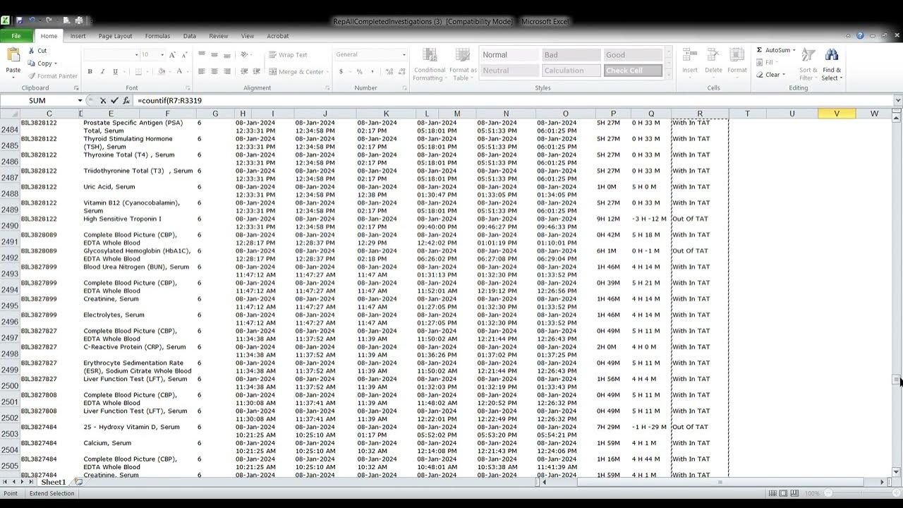 Lab: Test-Turn Around Time (TAT) percentage calculation using Excel ...