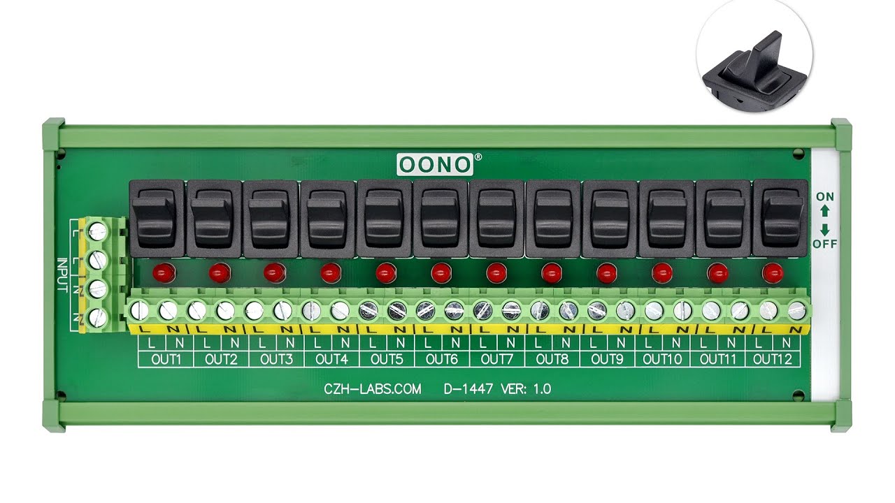 DIN Rail Mount 12 Channel Paddle Switch AC 115V 230V Power Distribution ...