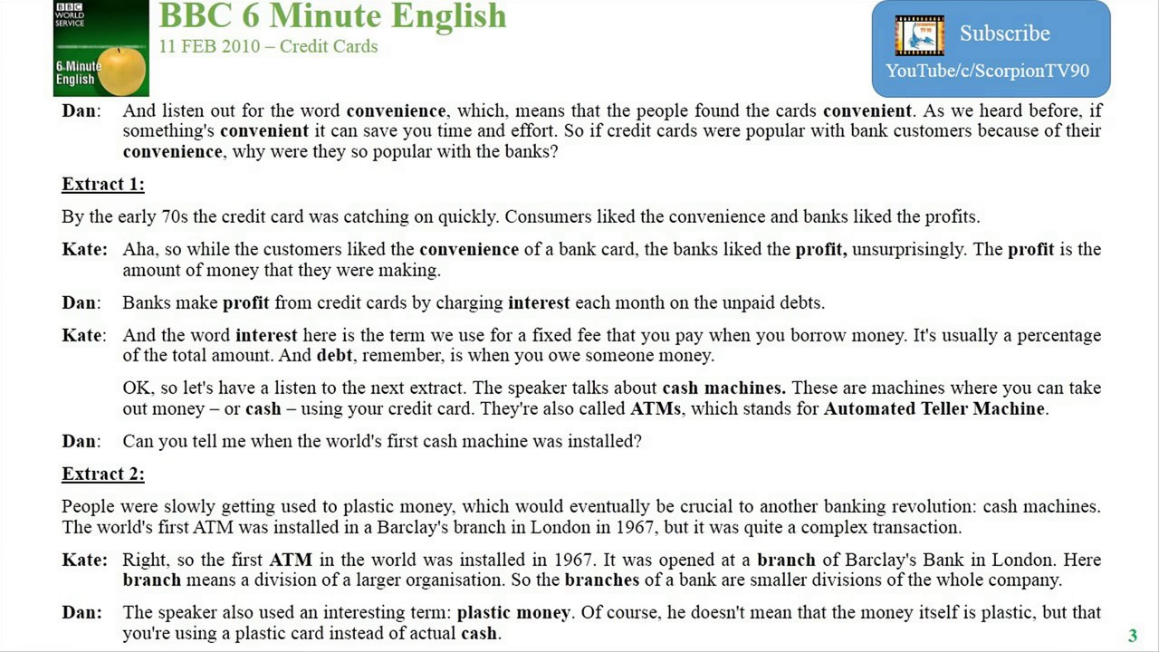 BBC 6 Minute English Credit Cards 11 FEB 2010 - YouTube