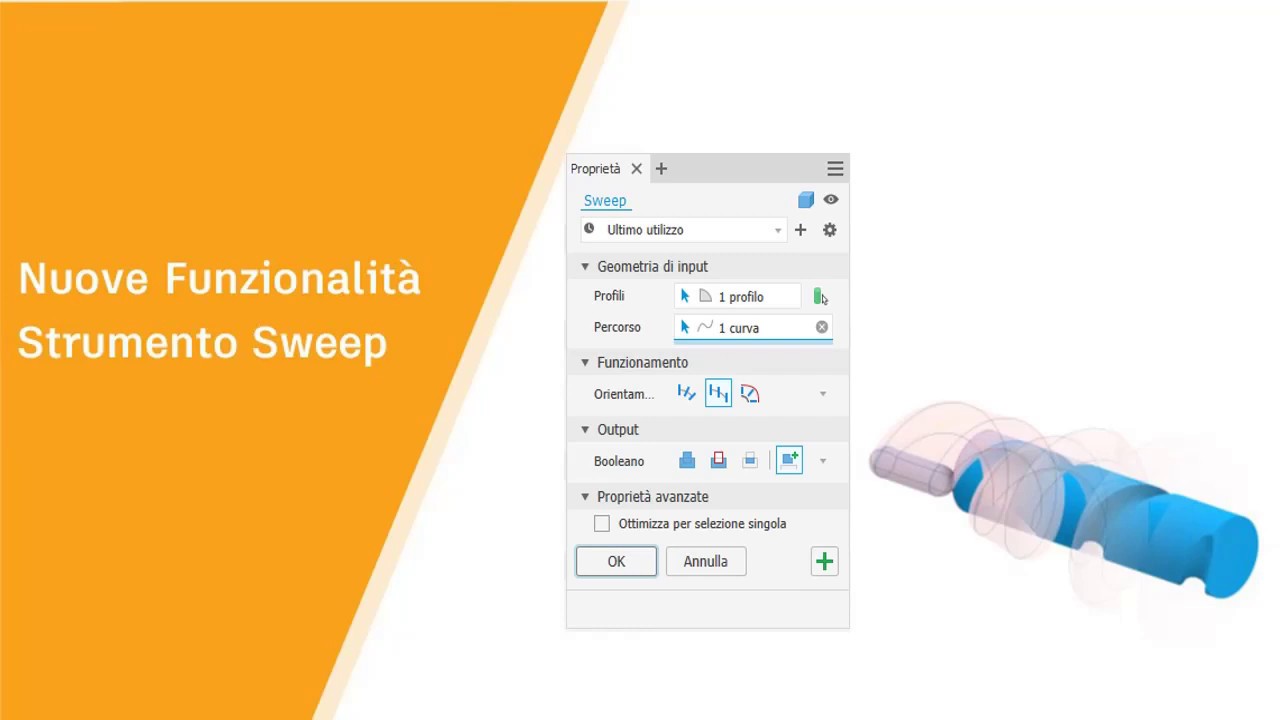 Autodesk Inventor 2020 - Nuove Funzionalità - Strumento Sweep - YouTube