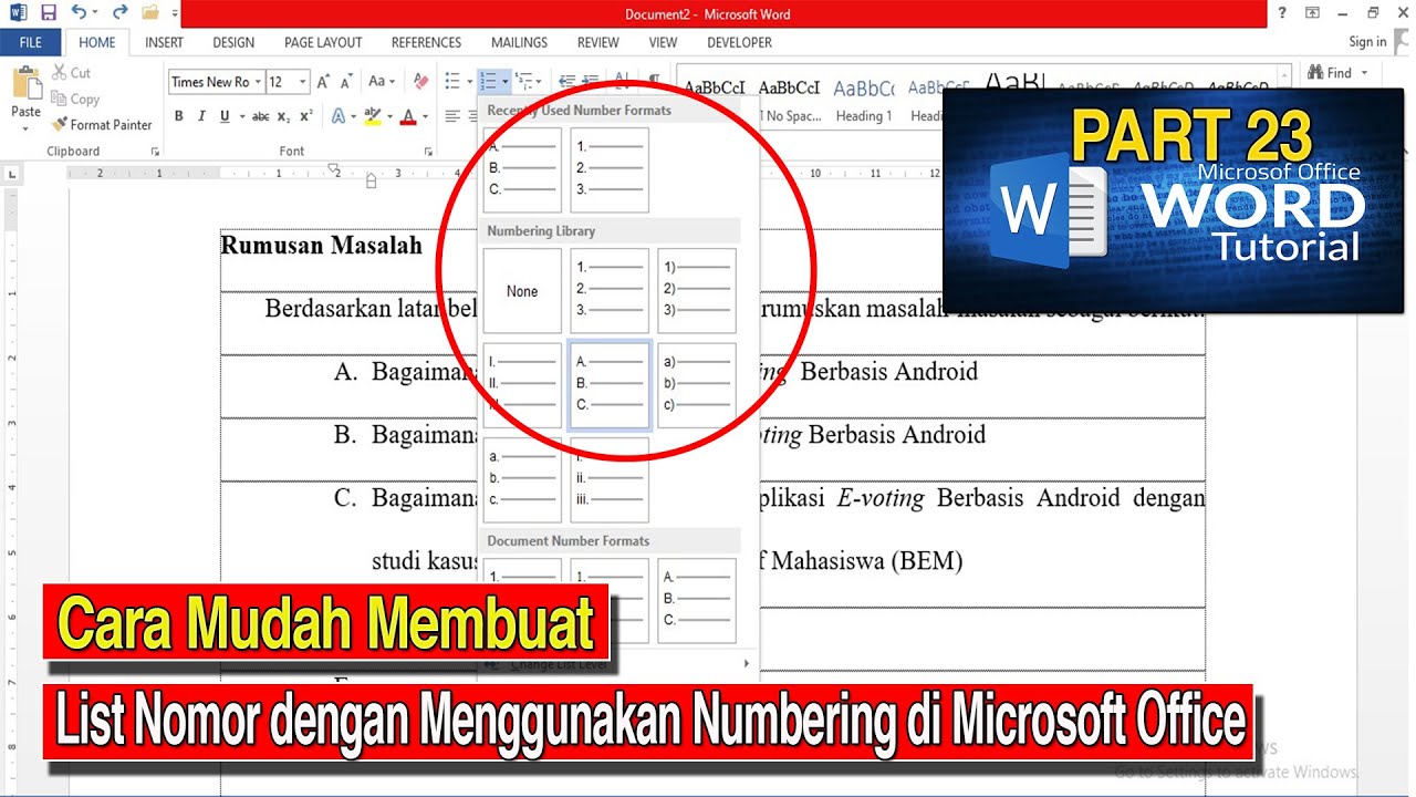 Tutorial Cara Membuat List Nomor dengan Menggunakan Numbering di ...