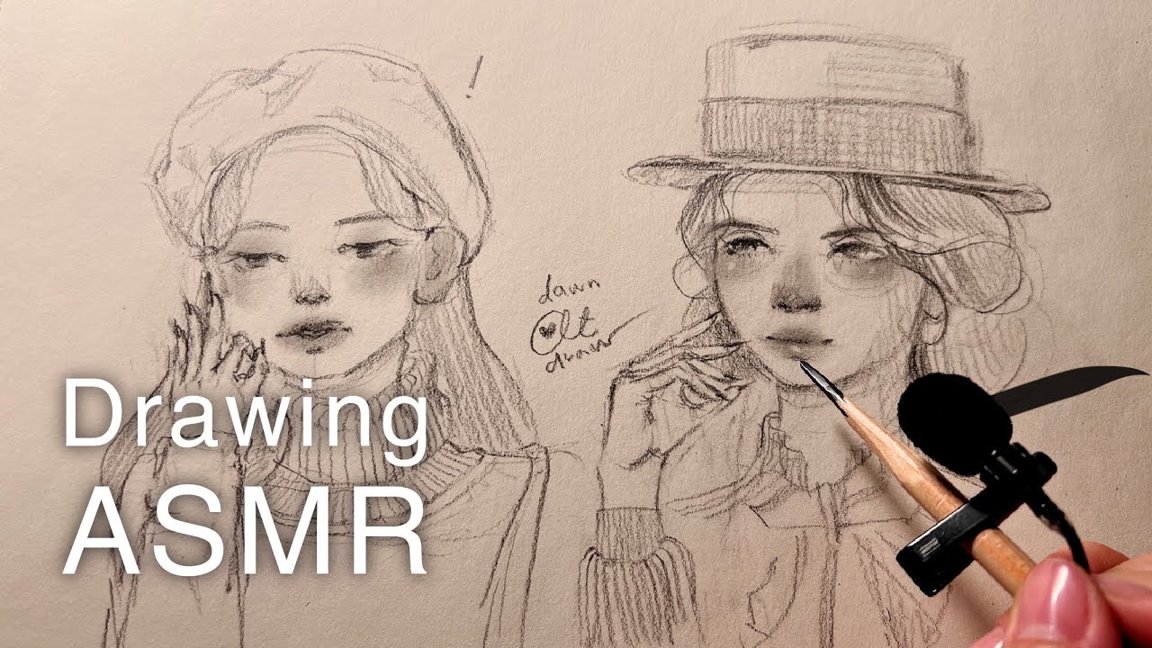 사각사각 드로잉ASMR | 얼굴 그리기 | 그림 과정 | 모자를 쓴 여인들 | Drawing girls: ASMR with ...