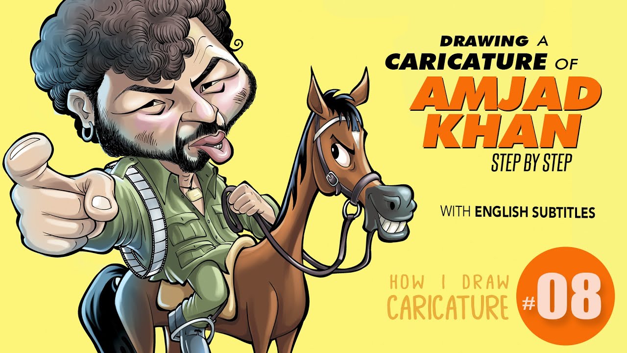 How to draw caricature | #08 | Amjad Khan | Gabbar Singh | #caricature ...