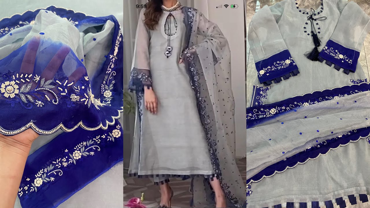 Rasham work on pure organza - YouTube