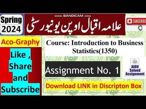 ⏩ AIOU Code 1350 Solved Asignment No.1 Spring 2024 |Subject: Intro to B Statistics |Level: FA/ I ...