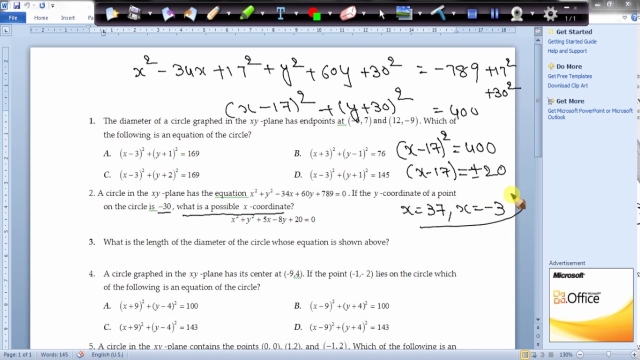 GRE Circle Equations Questions - YouTube