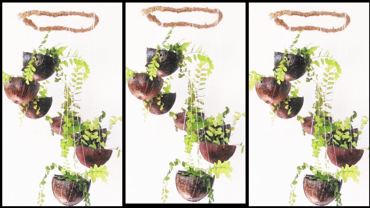 How to Make Coconut Shell Hanging Planter / Garden Idea's with Coconut ...