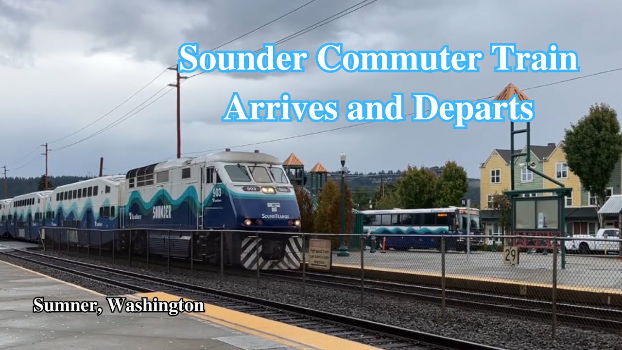 Sounder Commuter Train Arrives and Departs Sumner Station - YouTube