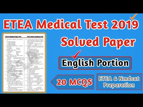 ETEA Medical Test 2019 Solved Paper | English Portion | Medical Test ...