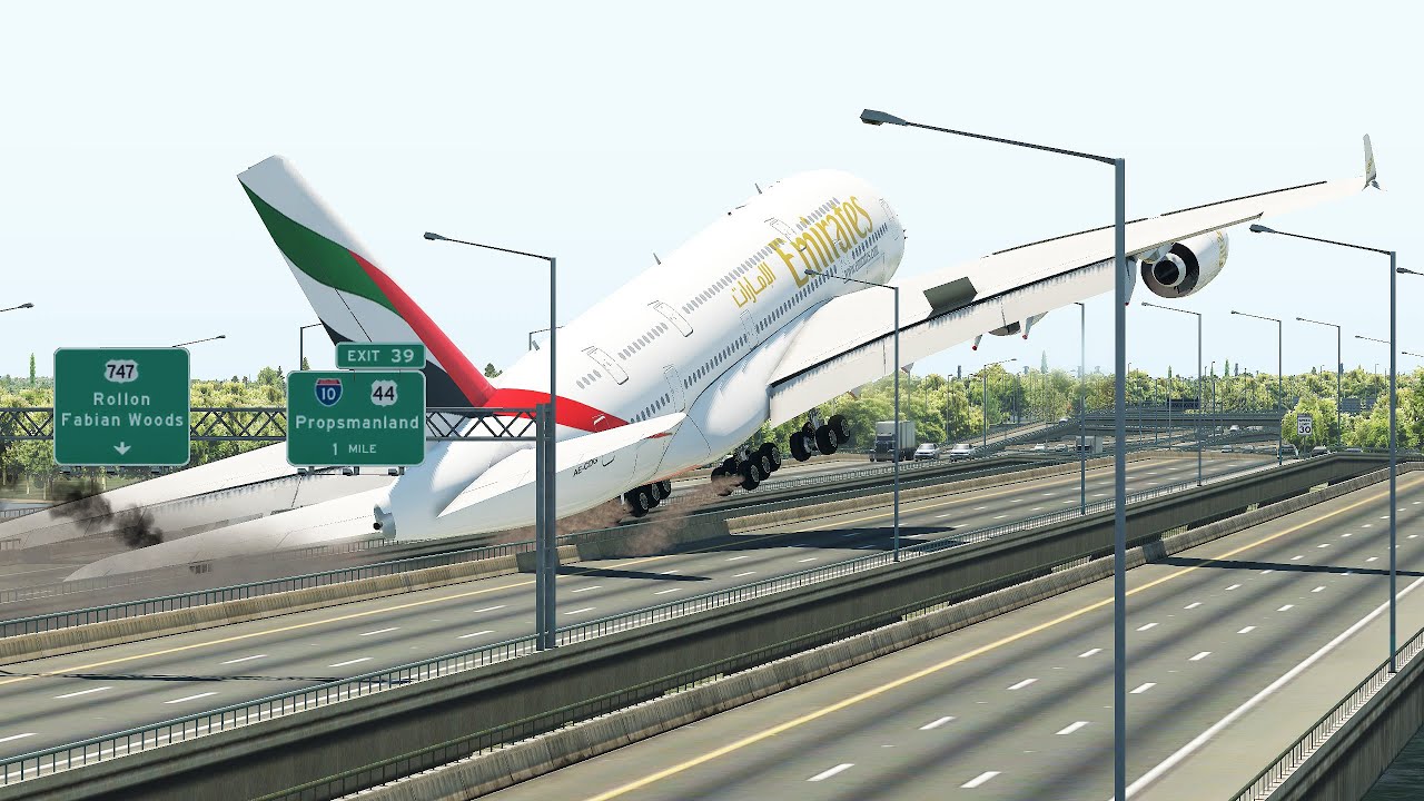 Huge A380 Aircraft Emergency Landing On Highway Due To Fire Engines ...