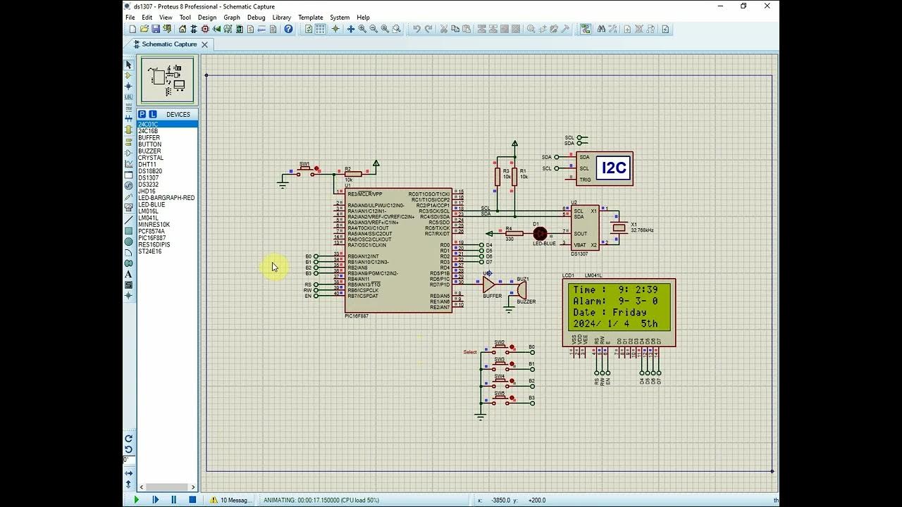 PIC16F887 I2C DS1307 RTC LCD Using XC8 - YouTube