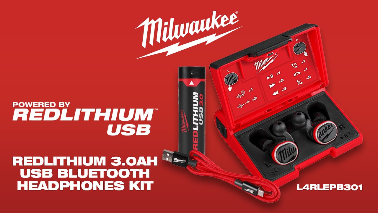 Milwaukee REDLITHIUM 3.0Ah USB Bluetooth Headphones Kit - L4RLEPB301 ...