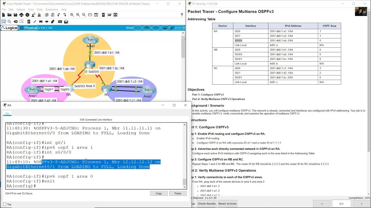 10.2.1 Packet Tracer - Configure Multiarea OSPFv3 - YouTube