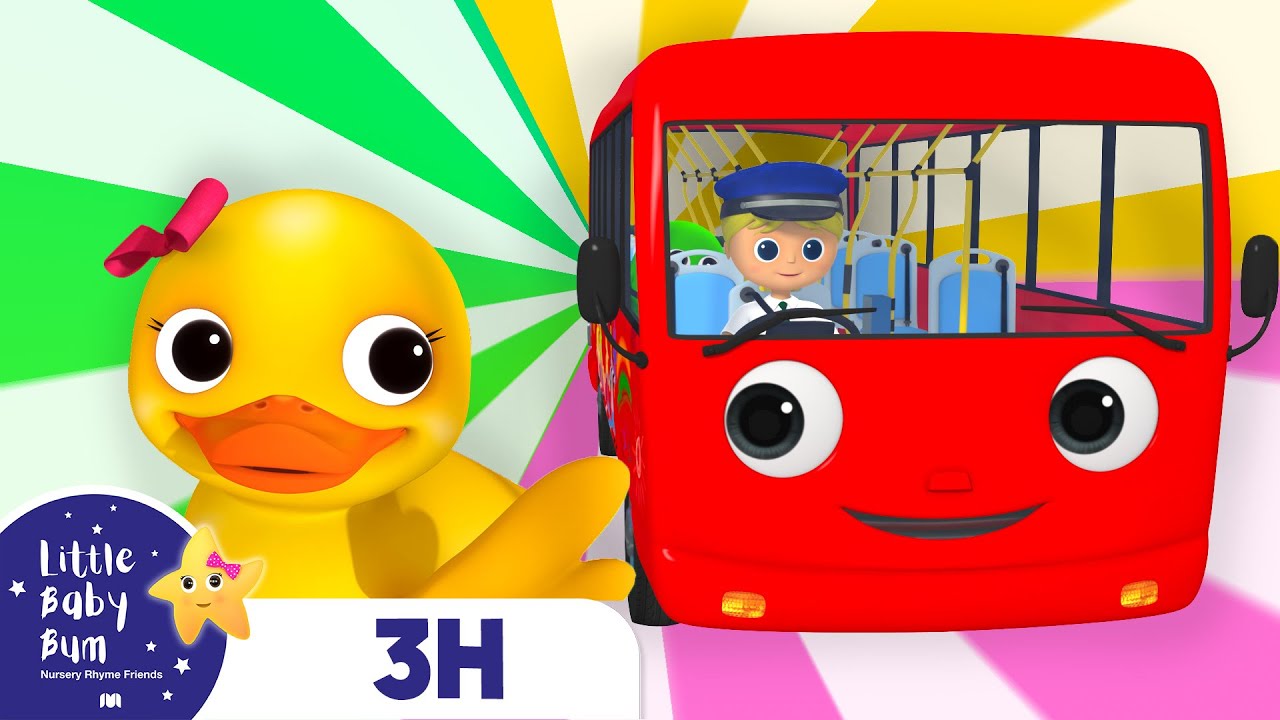 [3H LOOP] 5 Little Ducks On A Bus! |🚌Wheels on the BUS Songs! 🚌 Nursery ...