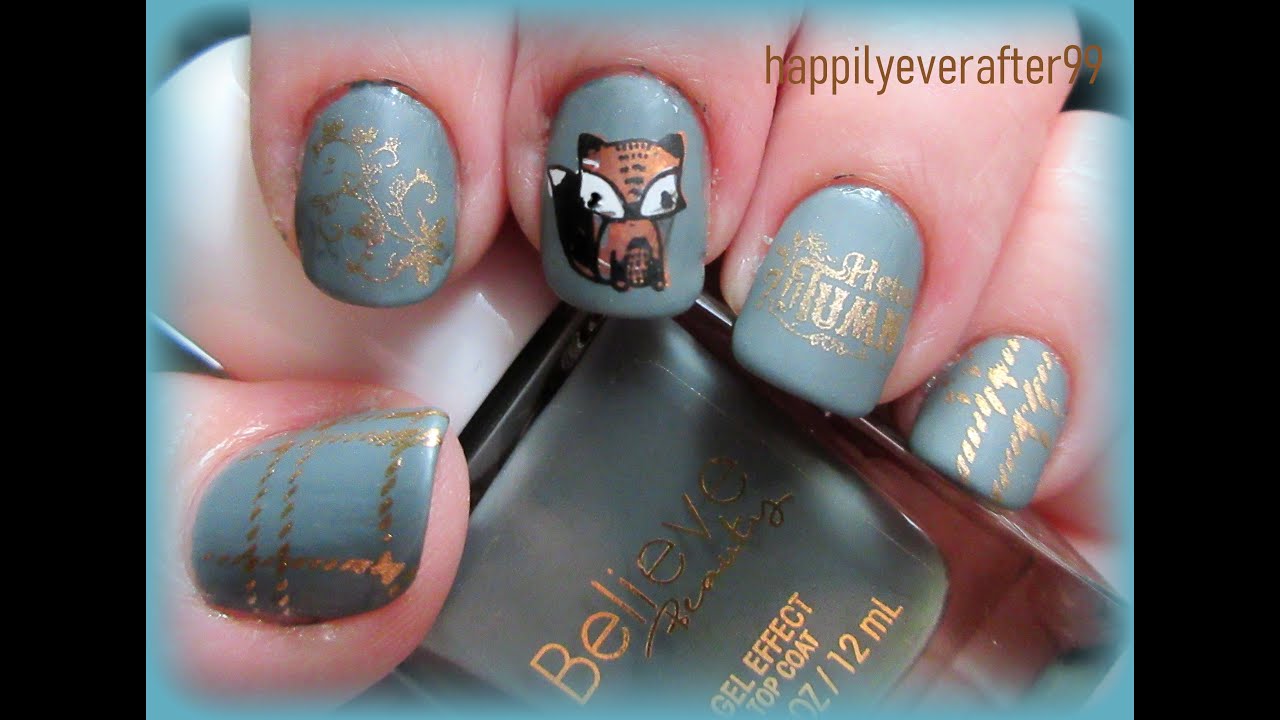 Cute Fox & Autumn Themed Nail Art Layered Nail Art Stamping - YouTube