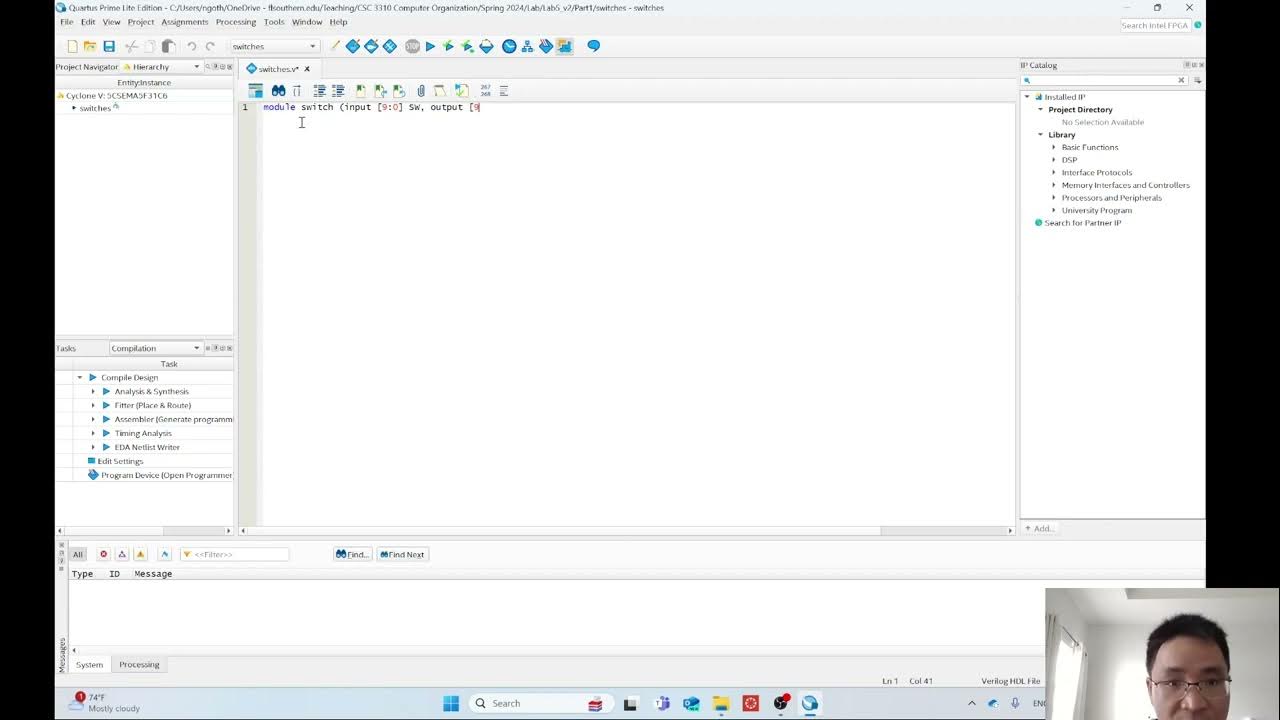 Lab 5 part 1 Verilog program to turn on and off 10 LEDs using 10 switches - YouTube