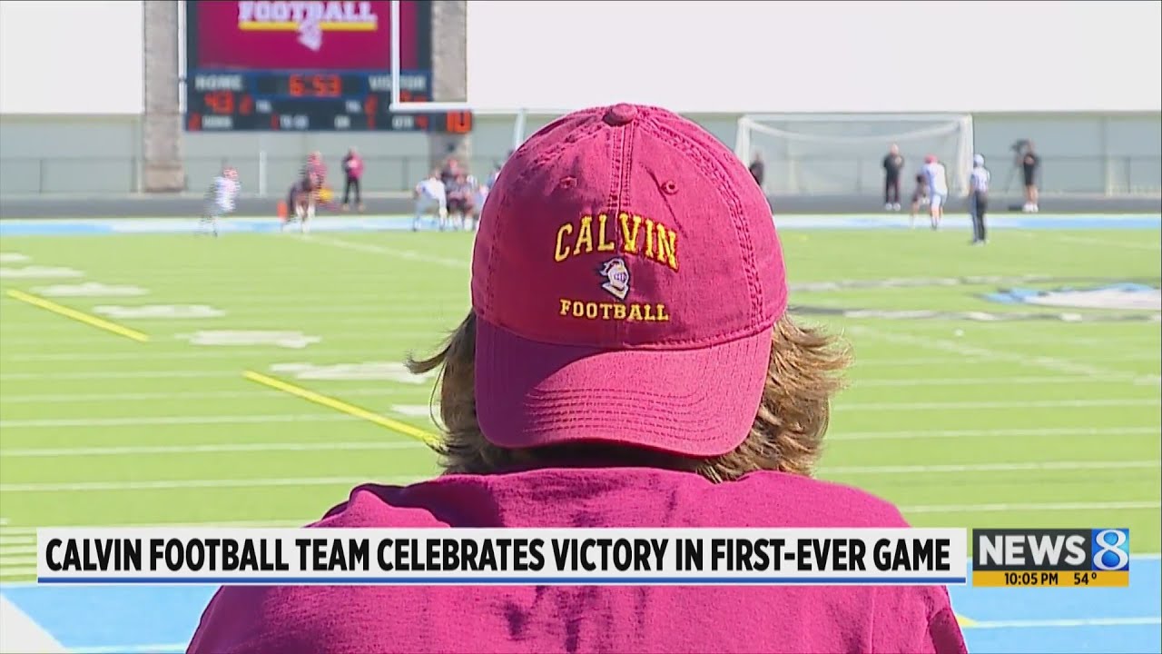 Calvin University football team wins first game - YouTube