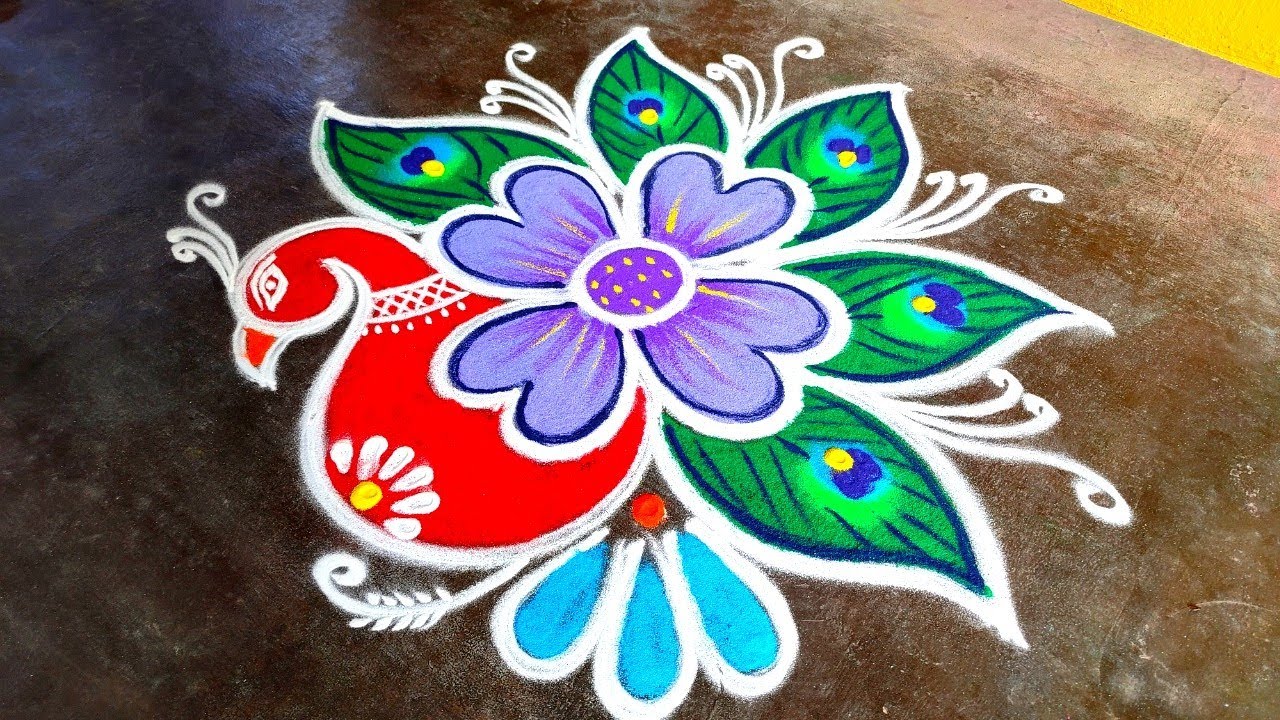 Newyear simple mayil kolam/Newyear beautiful rangoli/sankranti muggulu ...
