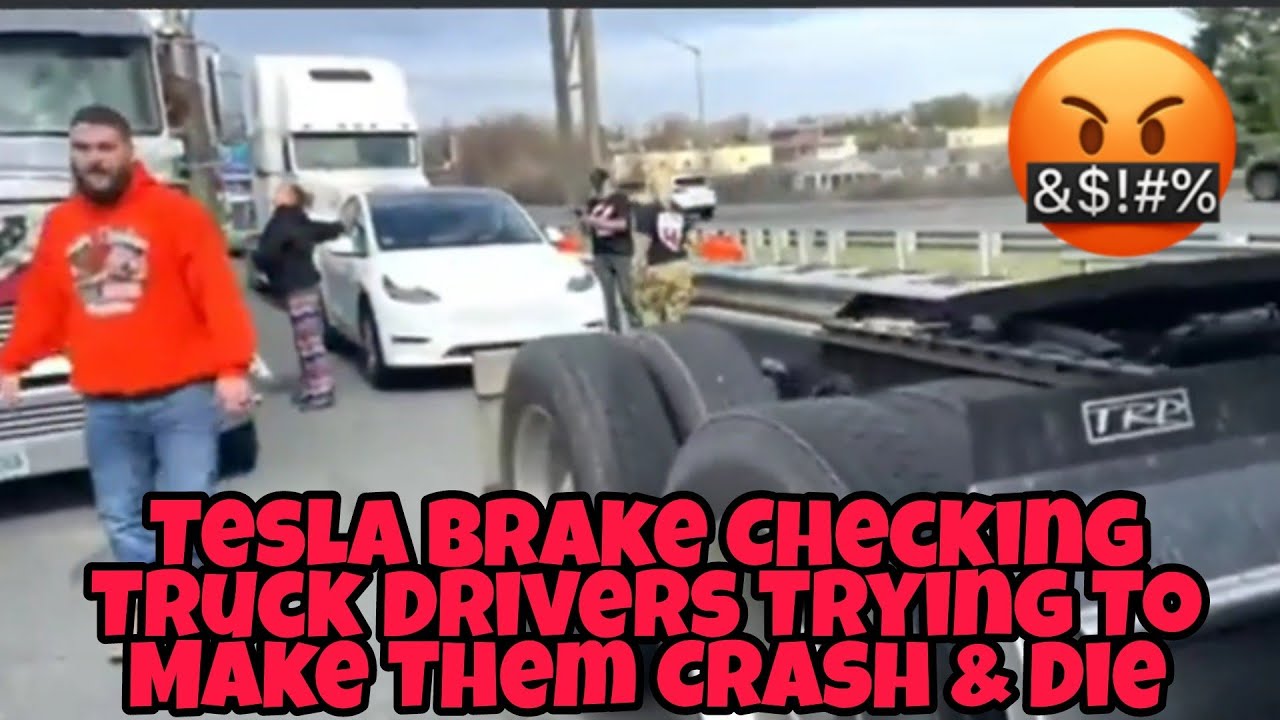Tesla Brake Checking Truck Drivers Trying To Make Them Crash 🤬 - YouTube