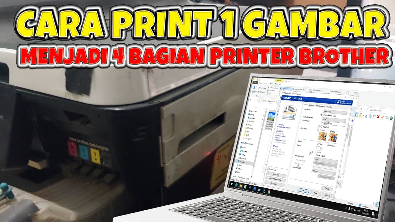 cara print 1 gambar menjadi 4 bagian printer brother - YouTube