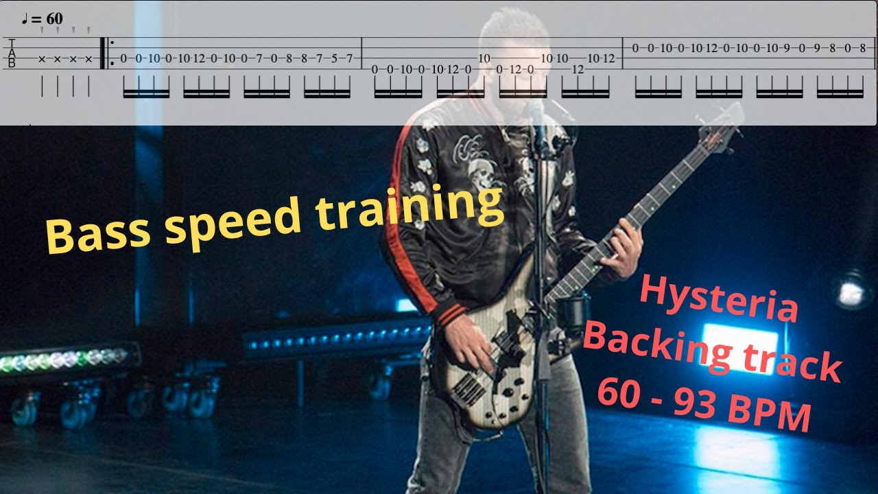 Hysteria - Muse - BASS TABS - speed training - [BPM=60-93] - YouTube