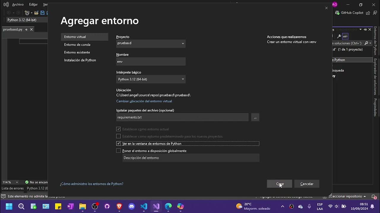 Cómo crear un entorno virtual en python en visual studio community ...