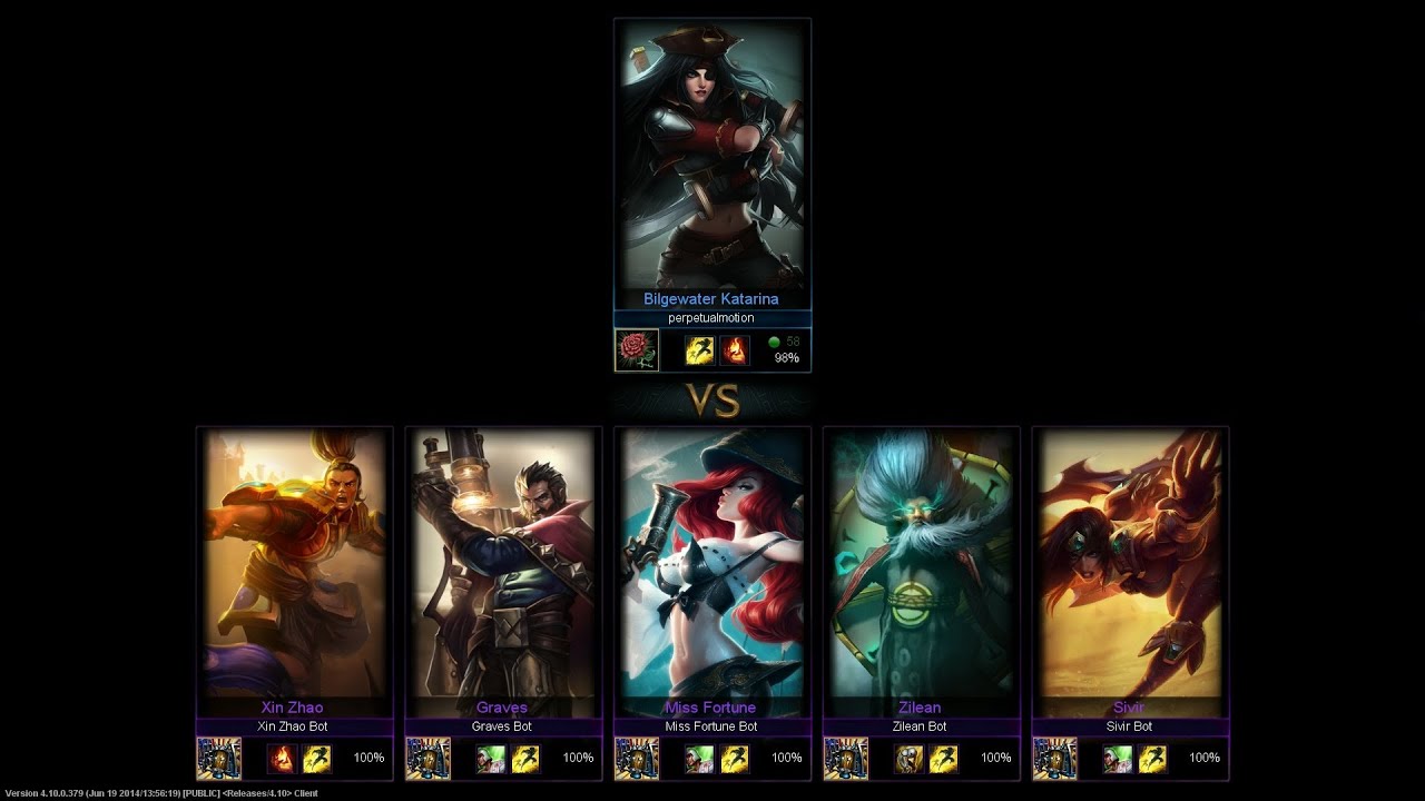 League of Legends - 1 vs 5 intermediate bots (AI) 64/0/0 with Katarina ...