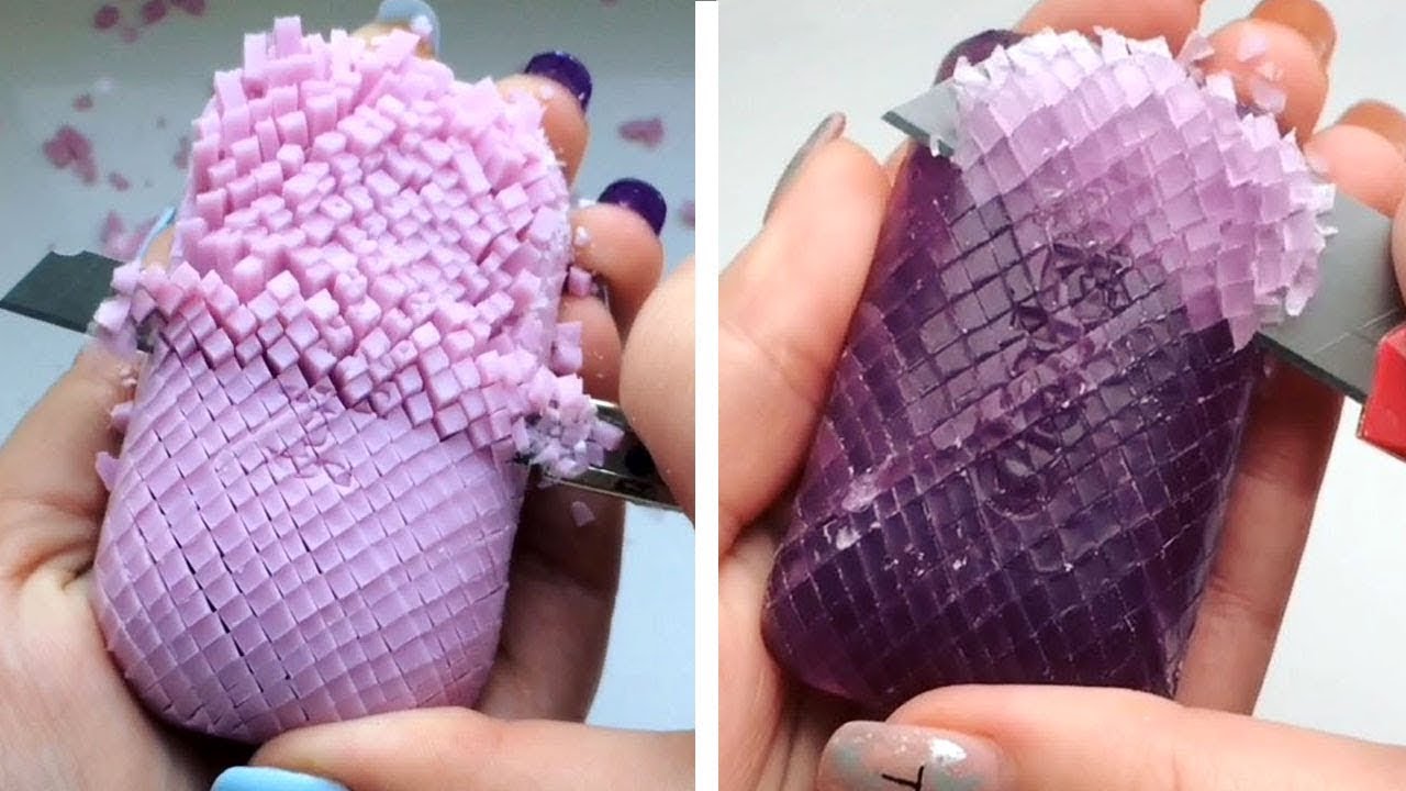 ASMR Peeling off the film 🤤 Crushing soap boxes with foam ️ Cutting ...