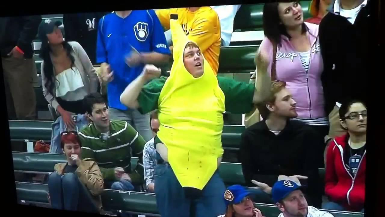 Fat Guy In A Bannana Suit At Baseball Game - YouTube