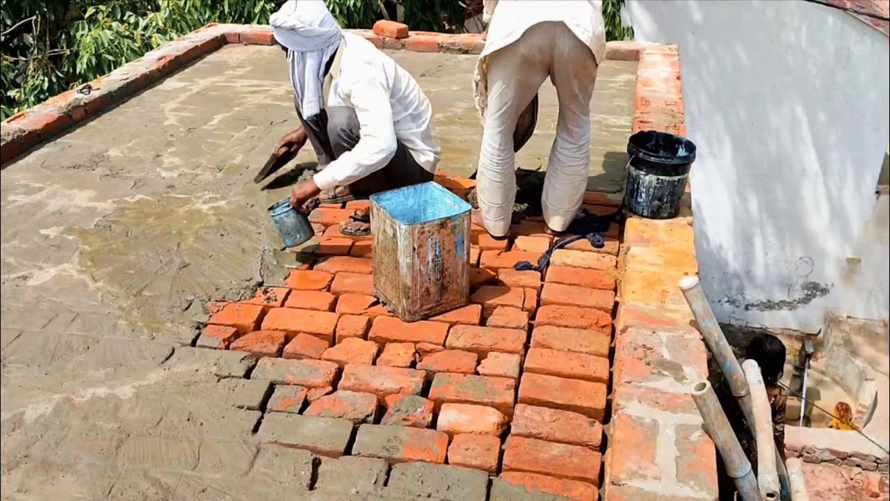 Complete process of making Gutter and Red Stone Roof in very easy way ...