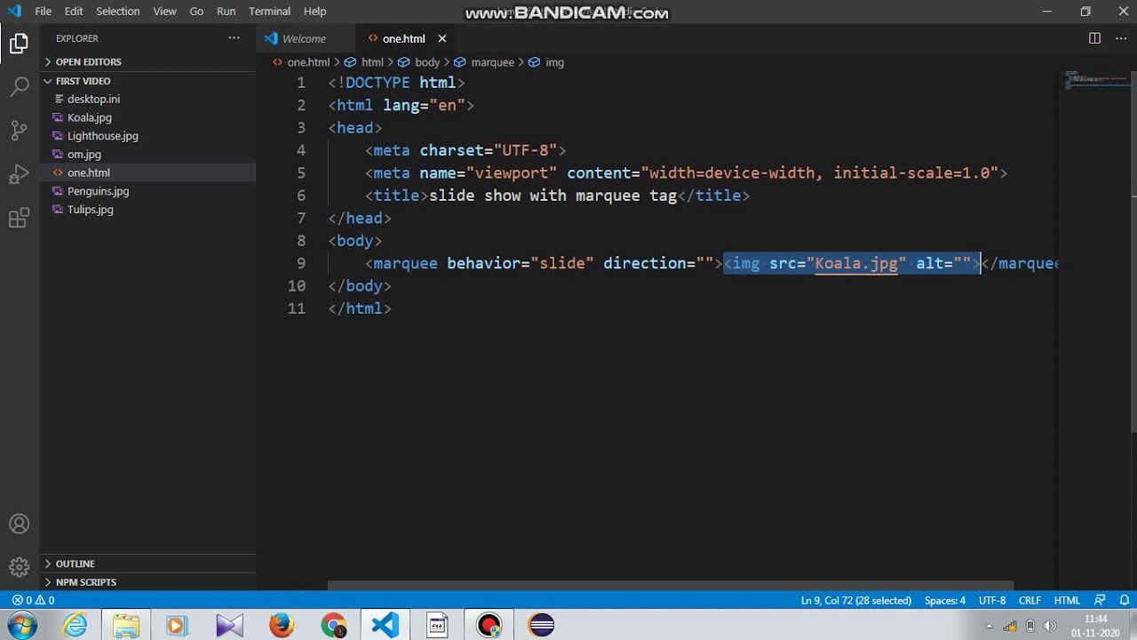 How to make slide show in HTML with marquee tag (100% HTML) - YouTube