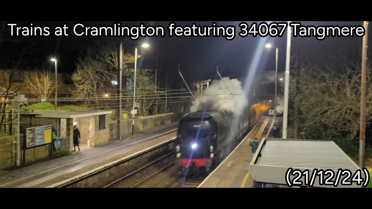 Trains at Cramlington Featuring 34067 Tangmere (21/12/24) - YouTube