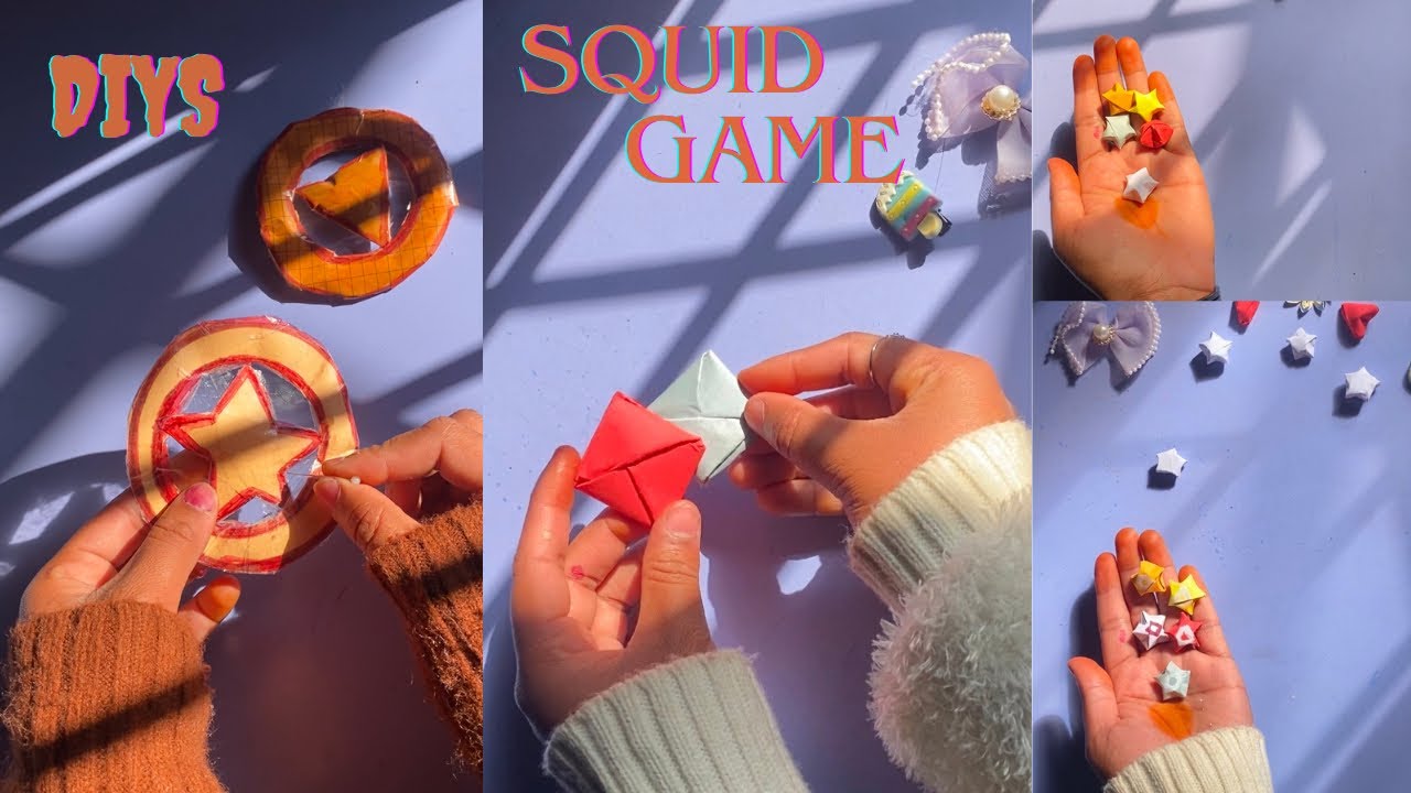“Squid Game DIY Crafts | Dalgona, Ddakji, and Lucky Stars Tutorial ...