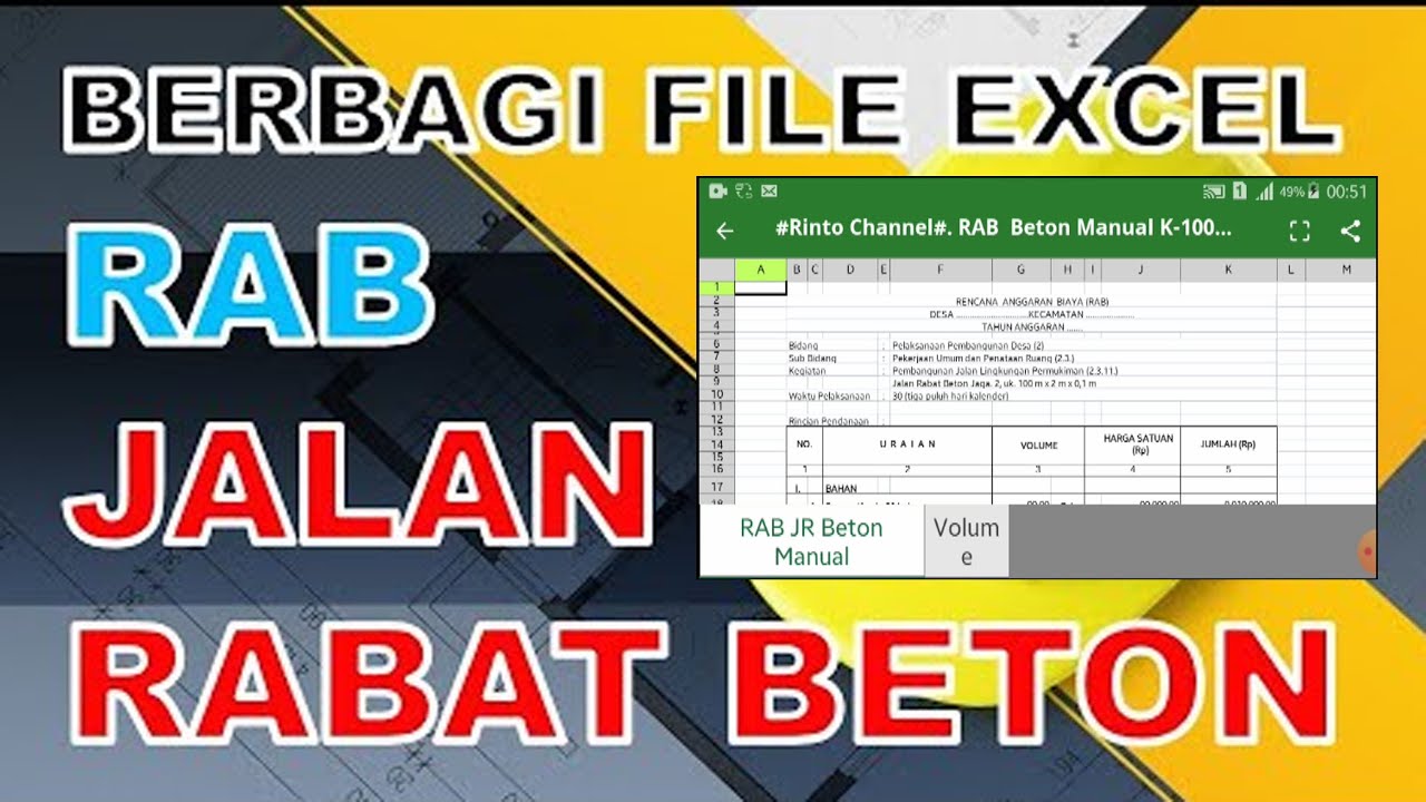 File Bagi Pemula Gambar dan Excel RAB Jalan Rabat Beton - YouTube