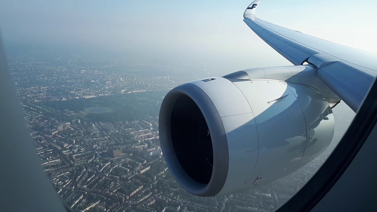 Finnair Airbus A350-900 Business Class wing view landing to London ...