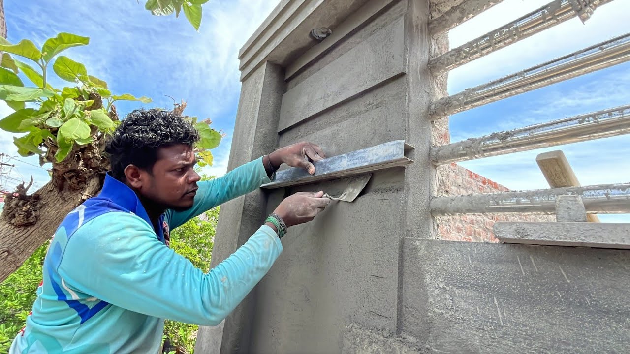 Techniques of Plastering_Wall Elevation Border Design Accurate Plaster ...