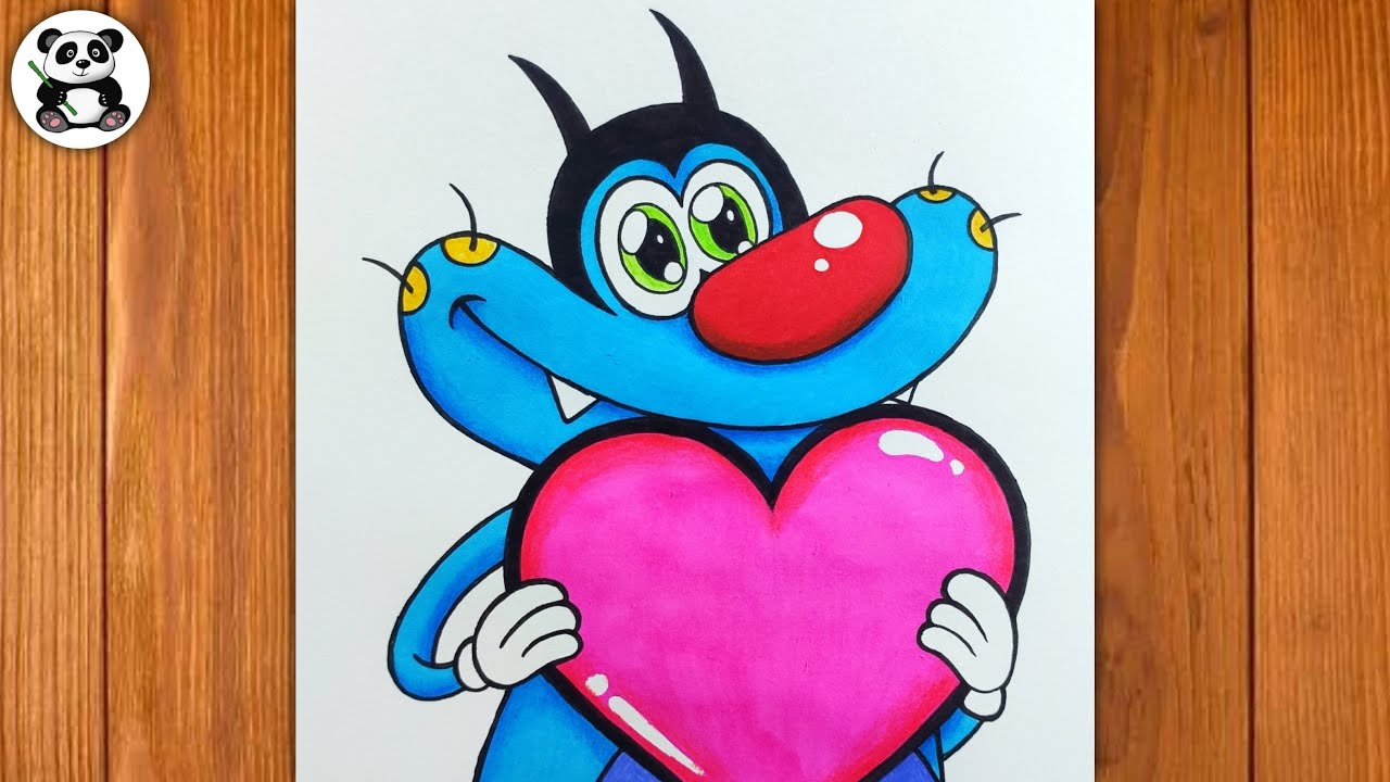 Oggy find big love drawing and colouring for kids | easy Oggy and the ...