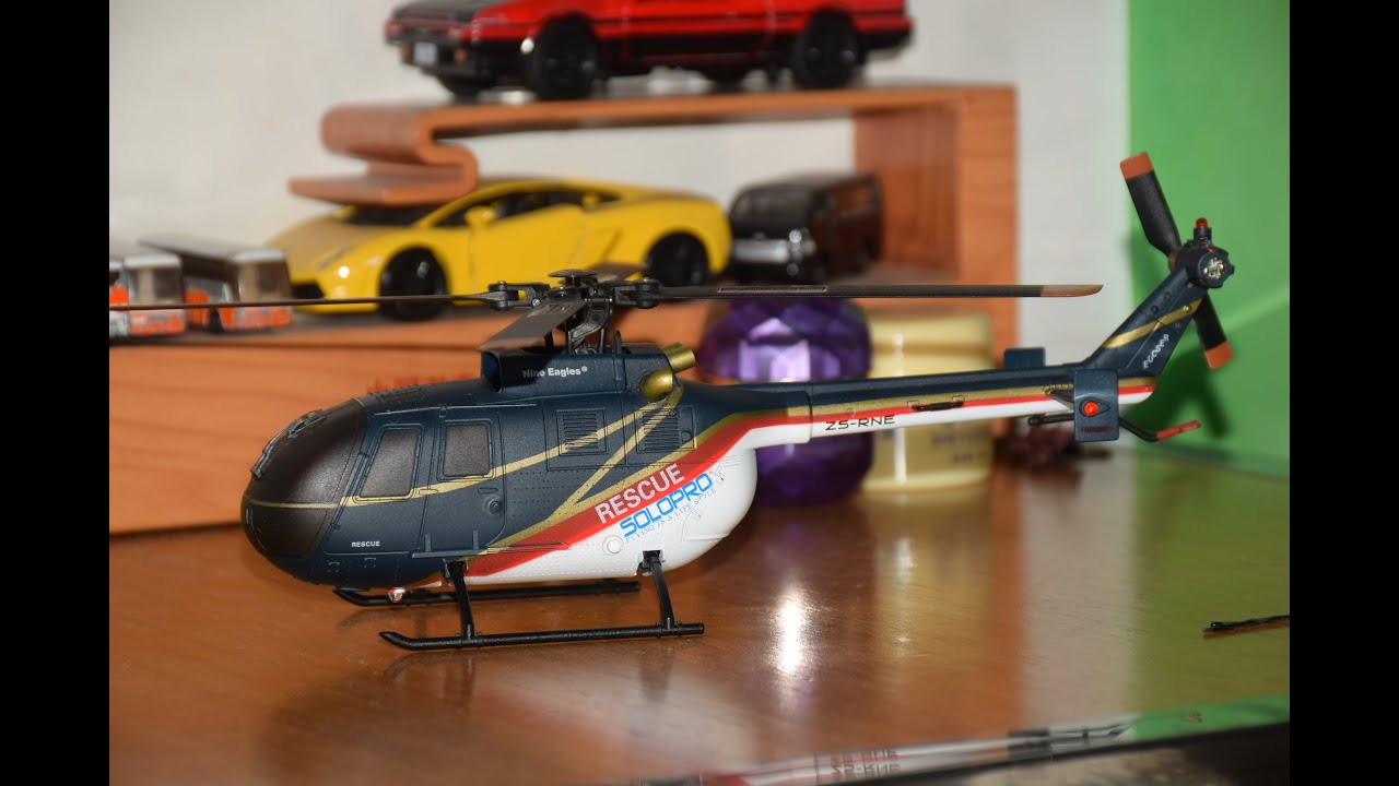 Nine eagles Solopro 135 Bo-105 rc helicopter, review and flight - YouTube
