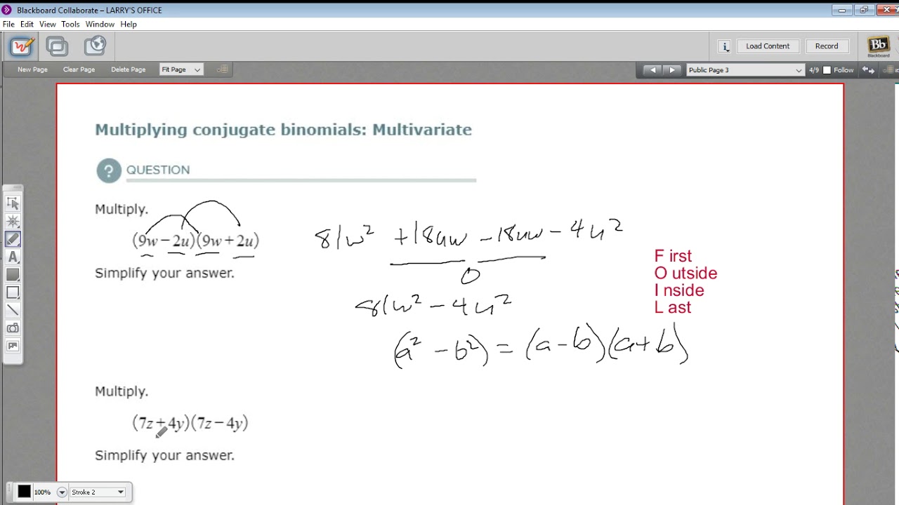 Multiplying conjugate binomials - YouTube