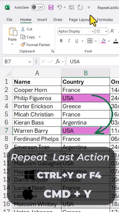 How to repeat the LAST ACTION in Excel with Shortcut or REPEAT Command ...