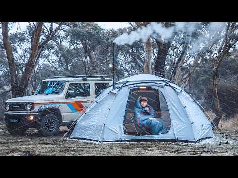 Solo Jimny Camping in Australia’s Severe Winter Storms, Wood Stove ASMR, BLUETTI & Starlink