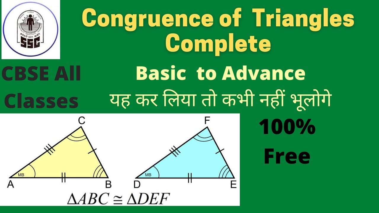 Congruence Theorems Proof | SSS SAS ASA AAS RHS | Congruence Class 9th ...