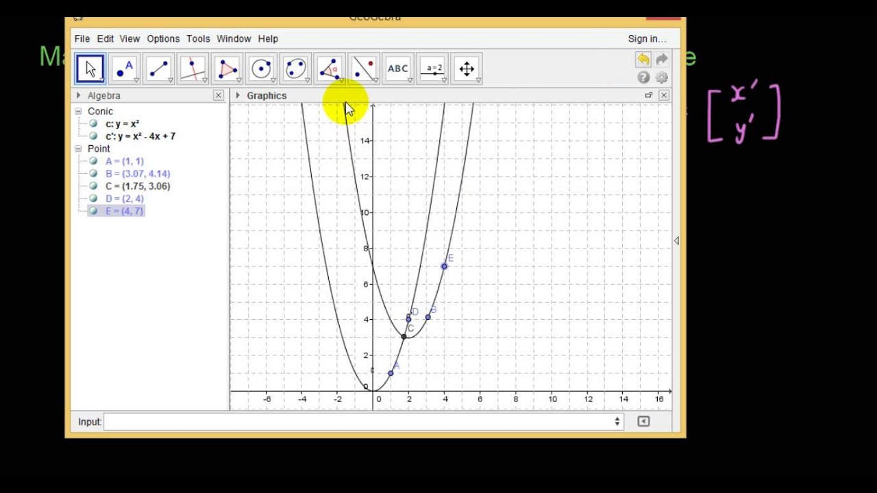 Linear transformations with Matrices lesson 2 - Translation of a curve ...