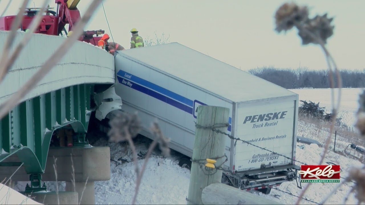 Box truck crashes into bridge overpass on I-90 - YouTube