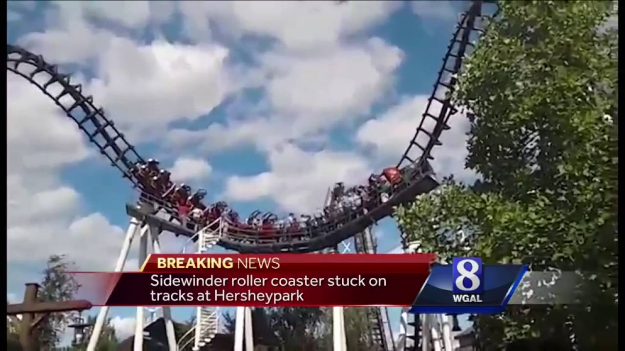 VIEWER VIDEO: "Sidewinder" roller coaster stuck at Hersheypark - YouTube