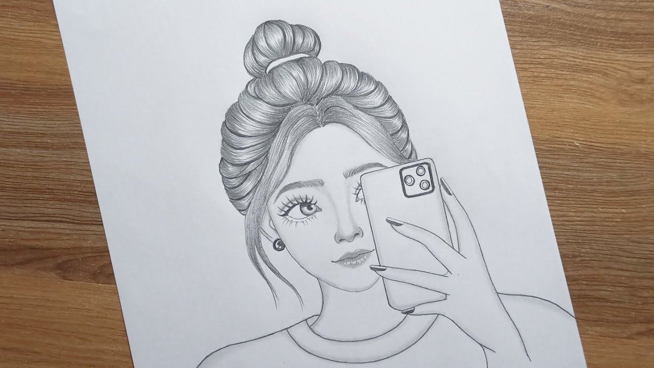 How to draw a girl taking selfie || How to draw a cute girl || Easy ...