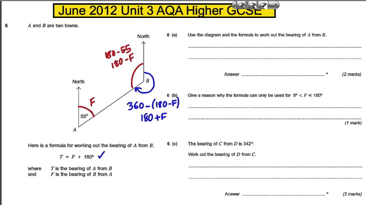 AQA Unit 3 Maths Higher GCSE - June 2012 Q6 - YouTube